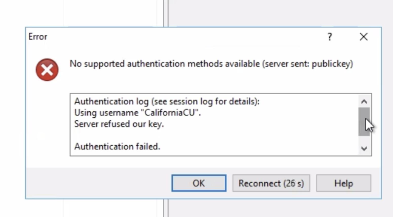 Error No Supported Authentication Methods Available Server Sent